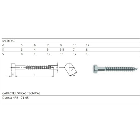 TORNILLO BARRAQUERO CABEZA HEXAGONAL DIN.571 8x50 ZINCADO (€/100ud)