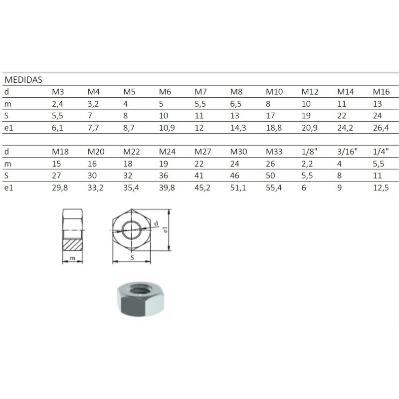 TUERCA HEXAGONAL DIN.934 CALIDAD 8 M-08 (€/100uds)