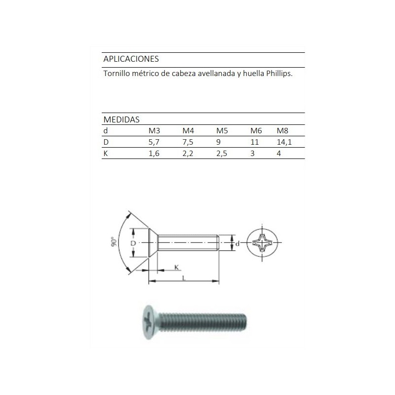 TORNILLO CABEZA PLANA DIN 965 M-04x20mm ZN (€/100uds)