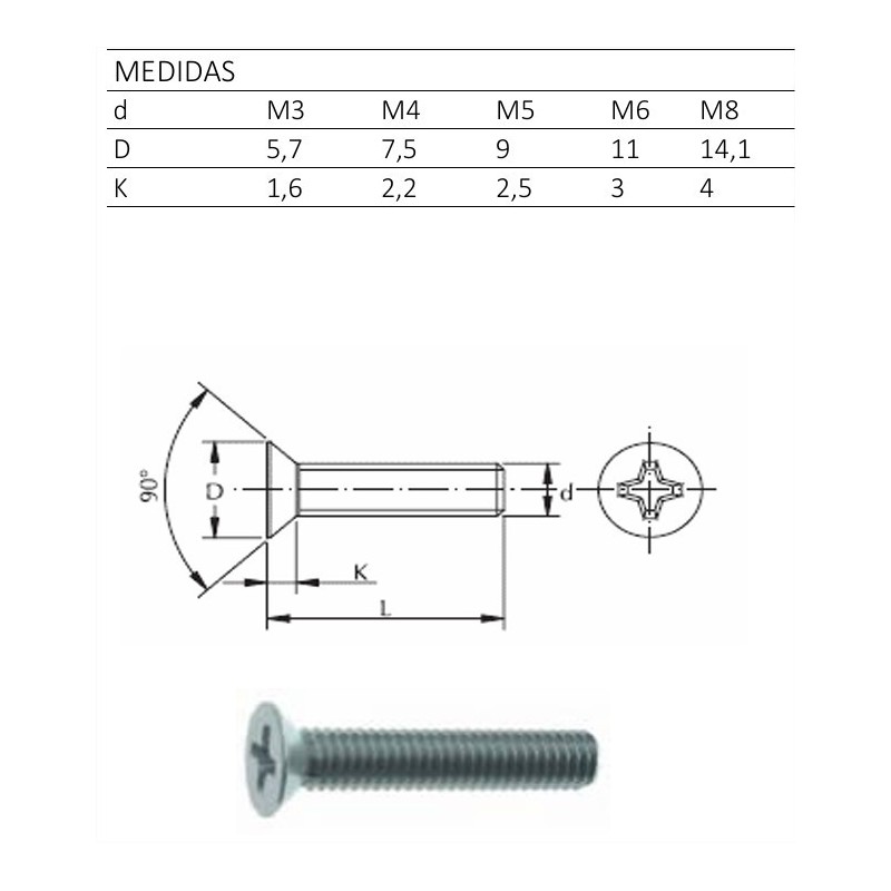 TORNILLO CABEZA AVELLANADA DIN.965 M-5x70 (€/100uds)