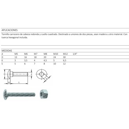 TORNILLO CARROCERO DIN.603 M-10x100 CON TUERCA ZINCADO (€/100ud)