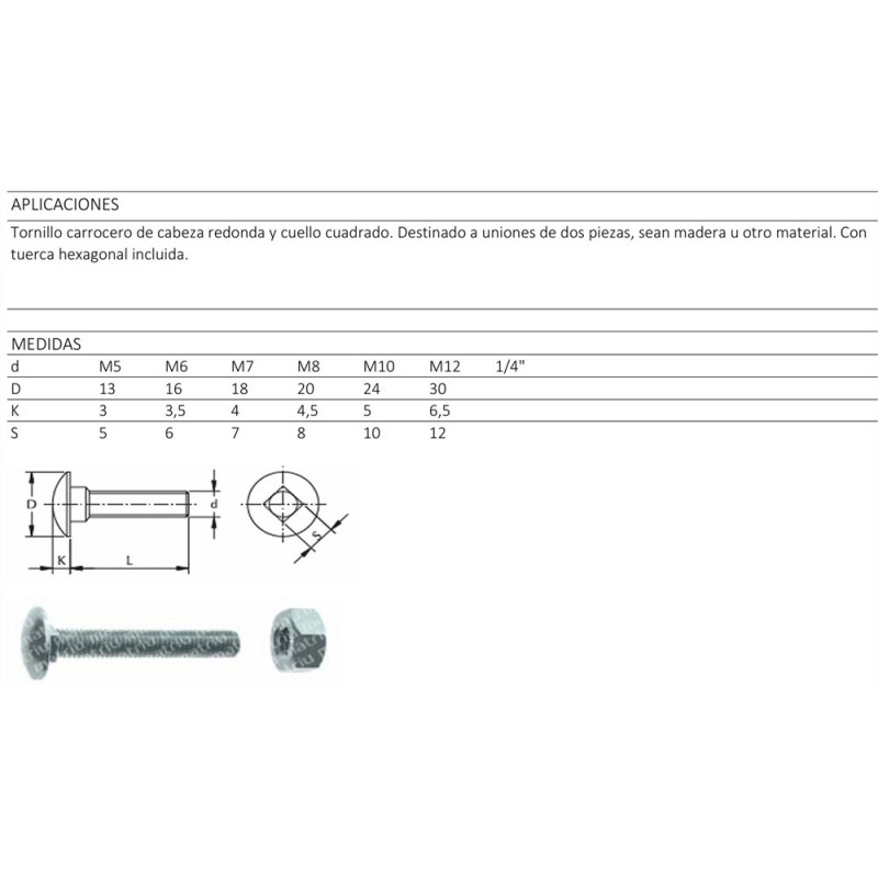 TORNILLO CARROCERO DIN.603 M-06x025 CON TUERCA (€/100uds)